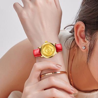 China Custom Luxury Genuine Leather Golden Stainless Steel Quartz Watch For Ladies for sale