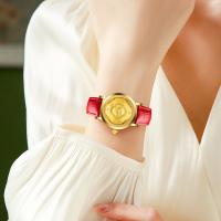 China Custom Luxury Genuine Leather Golden Stainless Steel Quartz Watch For Ladies for sale