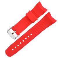 China Stylish Silicone Rubber Watch Band  Red Color Curved End Wristband 24mm for sale
