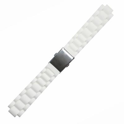 China Two Pieces 20x12mm Silicone Rubber Watch Straps Bands With Folding Clasp for sale
