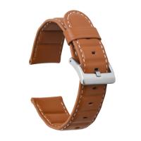 China Flexible 24mm Genuine Leather Watch Strap Bands Stainless Steel Buckle for sale
