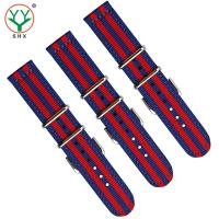 China Striped 24mm Velcro Watch Strap , Nato 2 Piece Nylon Watch Strap for sale
