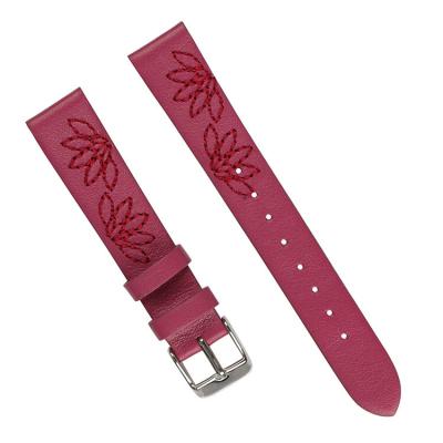 China Retro Women Leather Watch Strap , 24mm Embroidered Watch Band for sale