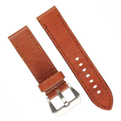 China SHX Narrow 18mm Genuine Leather Watch Band Dark Brown With Double Colors for sale