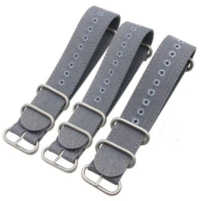 China 18mm Canvas Strap Watch Band Light Gray With Stitching Holes CE ROHS certificate for sale