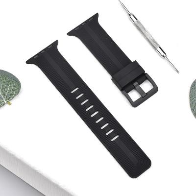 China 38 40mm 42 44mm Black Silicone Rubber Watch Strap Bands For Apple Watch for sale