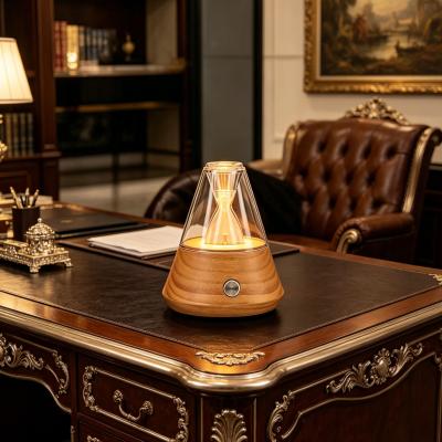 China 2-Fluid Art Glass Hourglass Wood Aroma Diffuser with Cold-air Diffusion and In-depth Customization Services for sale
