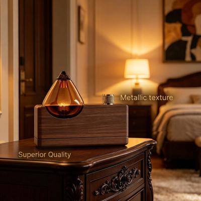 China Hand Blown Glass Minimalist Retro Design Wood Aroma Diffuser with 2600mAh Battery for Hotels for sale