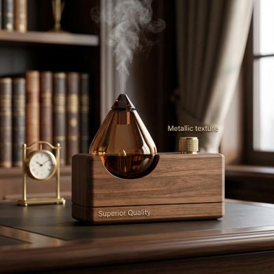 China Hand Blown Glass Minimalist Retro Design Wood Aroma Diffuser with Extended Battery Life for Office for sale