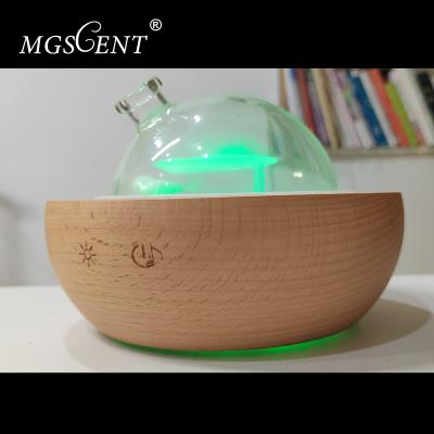 China Bluetooth Music Ultrasonic Aroma Diffuser with 7-Color RGB Light and Solid Wood Base for sale