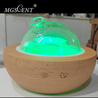 China Luxurious Ultrasonic Aroma Diffuser with 7-Color RGB Light Bluetooth Music and Nordic Beech Glass Design for sale