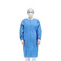 China Material 30gsm to 60gsm SMS Lab Coat with Knitted Collar or Turn Down Collar for sale