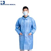 China Material 30gsm to 60gsm SMS Lab Coat with Knitted Collar or Turn Down Collar for sale