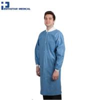 China Material 30gsm to 60gsm SMS Lab Coat with Knitted Collar or Turn Down Collar for sale
