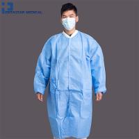 China Material 30gsm to 60gsm SMS Lab Coat with Knitted Collar or Turn Down Collar for sale