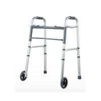 China Adult  Durable Medical Equipment Dual Button Aluminum Folding Walker With 2 Wheels for sale