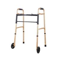 China Adult  Durable Medical Equipment Dual Button Aluminum Folding Walker With 2 Wheels for sale