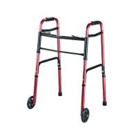 China Adult  Durable Medical Equipment Dual Button Aluminum Folding Walker With 2 Wheels for sale
