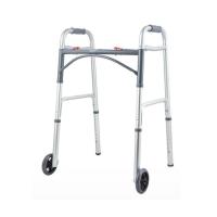 China Adult  Durable Medical Equipment Dual Button Aluminum Folding Walker With 2 Wheels for sale