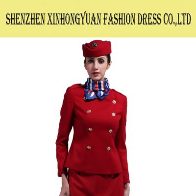 China Red Cabin Crew Airline Stewardess Uniforms Air Hostess Costume Flight Attendant Dress for sale