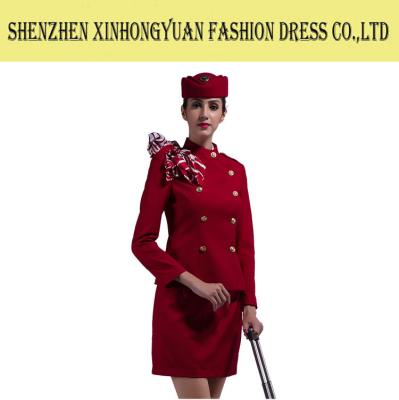 China Red Cabin Crew Airline Stewardess Uniforms Air Hostess Costume Flight Attendant Dress for sale