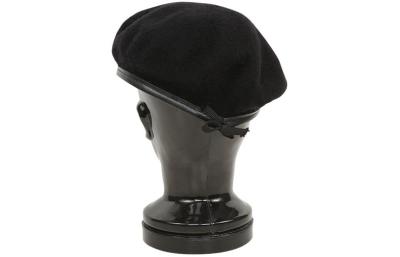 China Wool Felt French Military Beret , Embossed Logo Black French Beret Hat for Men for sale
