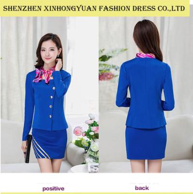 China Breathable Blue Ladies Corporate Wear Uniforms Formal Office Dresses Suits for sale