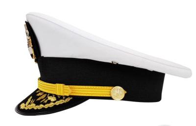 China Peaked Military Hats And Caps , Gold Embroidery White Military Hat 52-62cm for sale