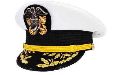 China Peaked Military Hats And Caps , Gold Embroidery White Military Hat 52-62cm for sale