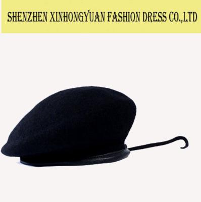 China Unisex Black French Military Beret with Band / 100% Wool Security Forces Beret for sale