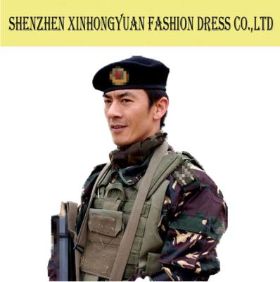 China Unisex Black French Military Beret with Band / 100% Wool Security Forces Beret for sale