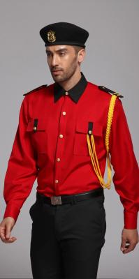 China Autumn Hotel Staff Uniforms Guide Man Business Red Shirt Black Pant for sale
