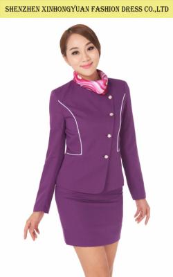 China Purple Air Stewardess Uniform Skirt Suit Tailored Navy Blue Flight Attendant Dress for sale