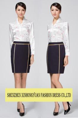 China 5 Star Hotel Staff Contrast Color Female Office Uniforms Ladies Corporate Wear for sale