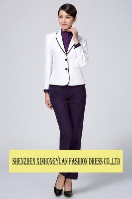 China Breathable White Jacket Purple Shirt Trousers Flight Attendant Outfits for sale