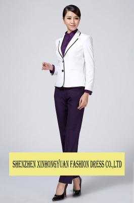 China Breathable White Jacket Purple Shirt Trousers Flight Attendant Outfits for sale