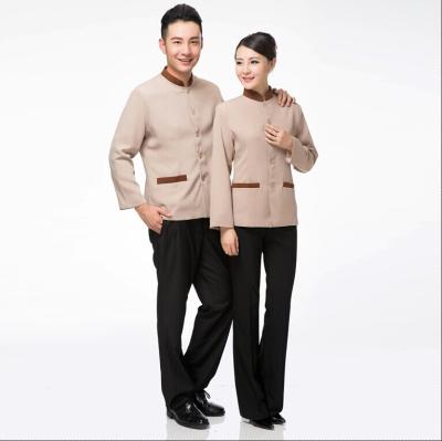 China OEM Clean Keeping Housekeeper Hotel Housekeeping Uniforms Long Sleeves Light Grey for sale