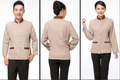 China OEM Clean Keeping Housekeeper Hotel Housekeeping Uniforms Long Sleeves Light Grey for sale