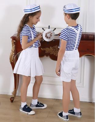 China Navy Blue T - Shirt and overalls School Uniform Clothes for Primary school students for sale
