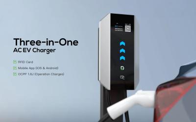 China 3-in-1 EV Charger Wallbox 7kW Type 2 AC Charger with RFID, Mobile App & IP65 Rating for sale