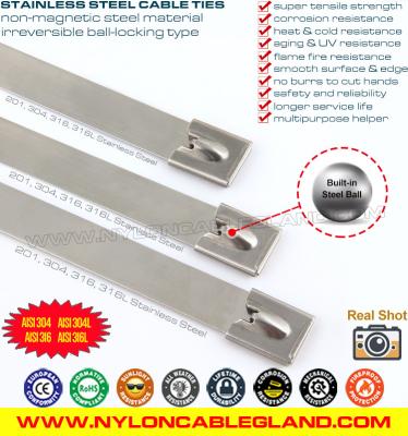 China 316, 304 Stainless Steel Cable Tie Wrap, 490 lbs Metal Zip Tie Strap Versatile Ball-Lock Cable Zip Tie 100~1000mm x 7.9mm for Vehicles for sale