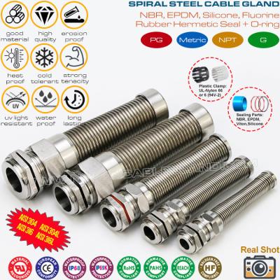 China IP68 Hermetic Stainless Steel M12~M50 Metric Cable Glands Type 304 / 316 / 316L with Anti-kink & Anti-bend Protection for sale