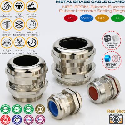 China Waterproof Metallic Cable Glands, Brass Nickel-Plated, Metric Thread, M6x1.0~M150x2, IP68/IP69K, BCG Series for sale