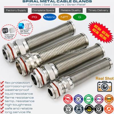 China Flexible Cable Gland Metric Nickel-Plated Brass Waterproof IP68 with Spiral Anti-Bending Protector for sale