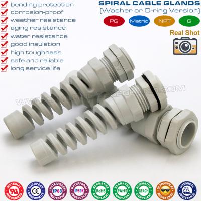 China Nylon (Polyamide) Cable Gland, Spiral Type, IP68 Version, PG or Metric Pitch, Gray or Black, for Electrical Cabinet for sale