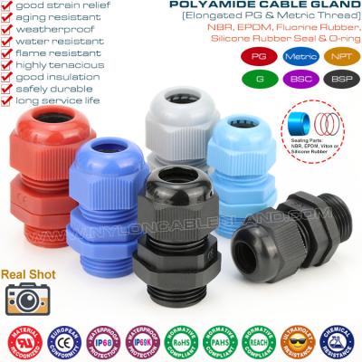 China Cable Gland IP68 Plastic Synthetic Non-Metallic with Elongated PG or Metric Thread for Thick Enclosures for sale