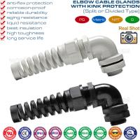 China 90 Degree Elbow (Right Angle) Plastic PG Flexible Cable Glands with Spiral Cable Protector for sale