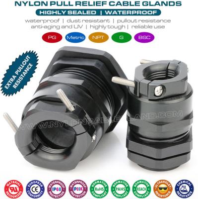 China IP68 Watertight Polyamide Plastic Adjustable Black Cable Glands PG & Metric Type with Metal Strain Relief Clamp for sale