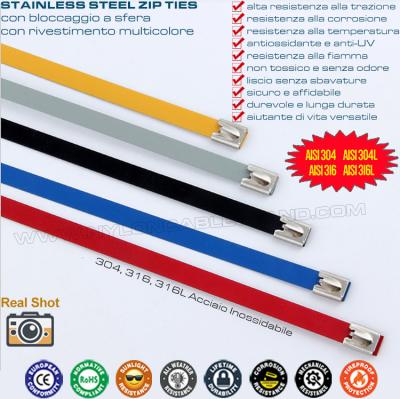 China Epoxy Coated Metal Cable Ties, 316L, 316 or 304 Polyester Coated Stainless Steel Ball-locking Cable Zip Ties for Outdoor for sale