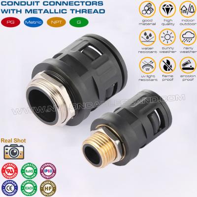 China Nylon 6 Connectors (Joints, Fittings) black RAL9005 with Metal Male Thread PG7~PG48 for Corrugated Tubes AD7~AD108 for sale